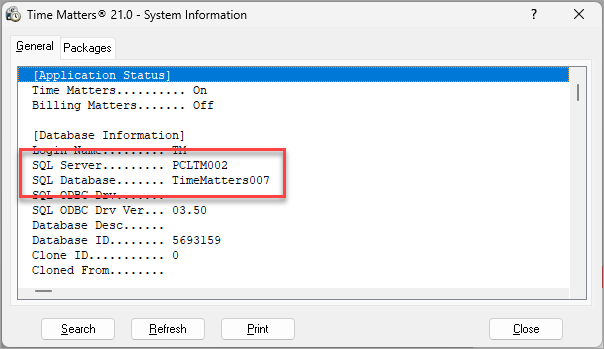 How to check the size of Time Matters database files